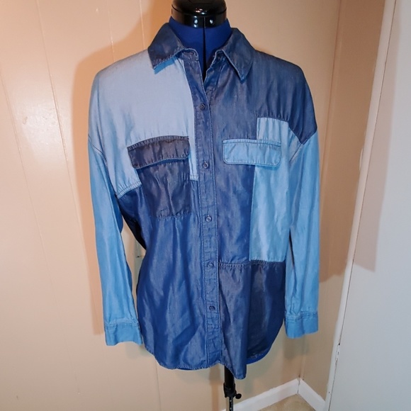 a.n.a | Tops | Ana Patchwork Denim Look Shirt | Poshmark
